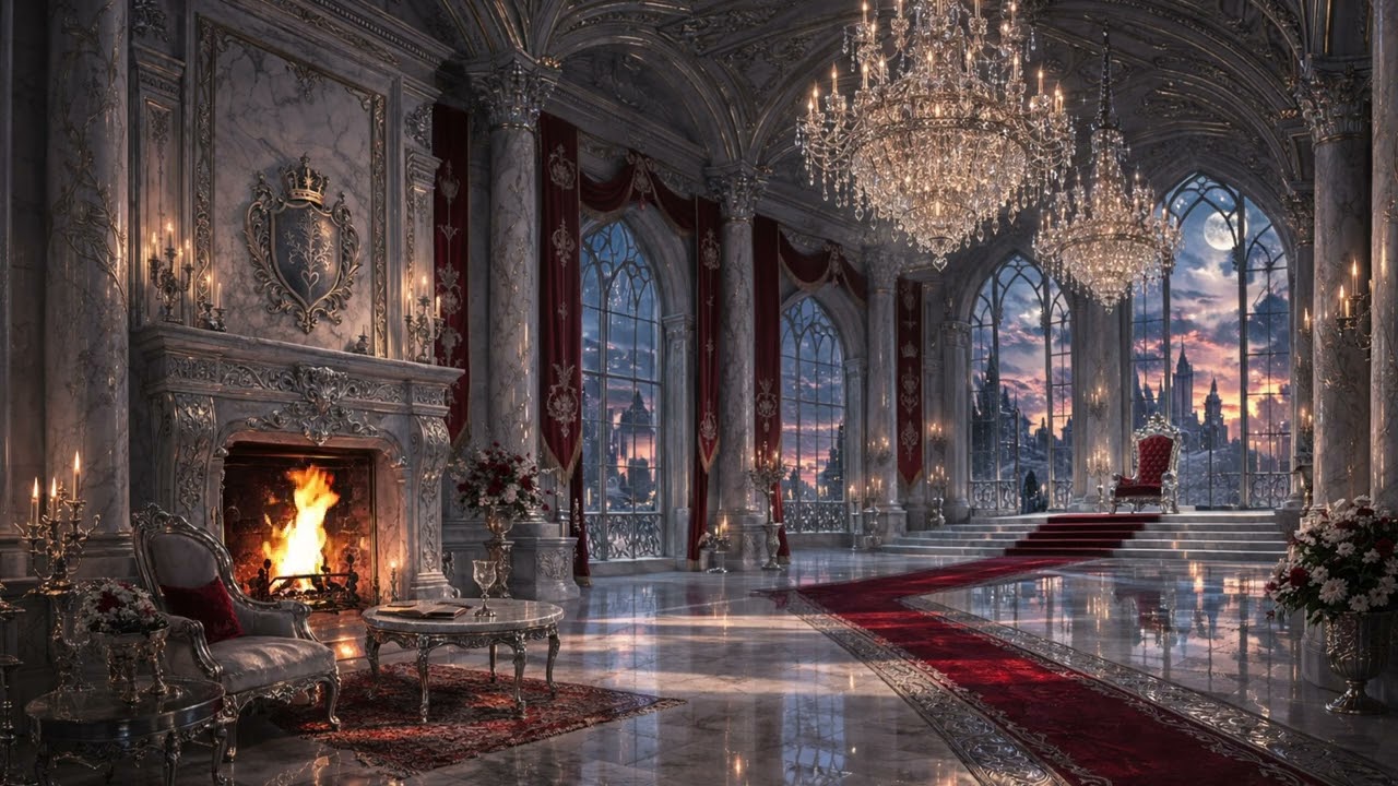 Silver Palace Fireplace 🕯️🏰 | Red Queen Ambience & Fantasy Castle Throne Room Sounds