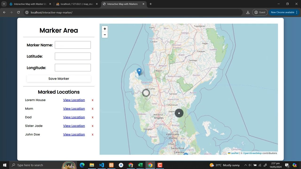 Interactive Map with Marker Using PHP and MySQL with Source Code