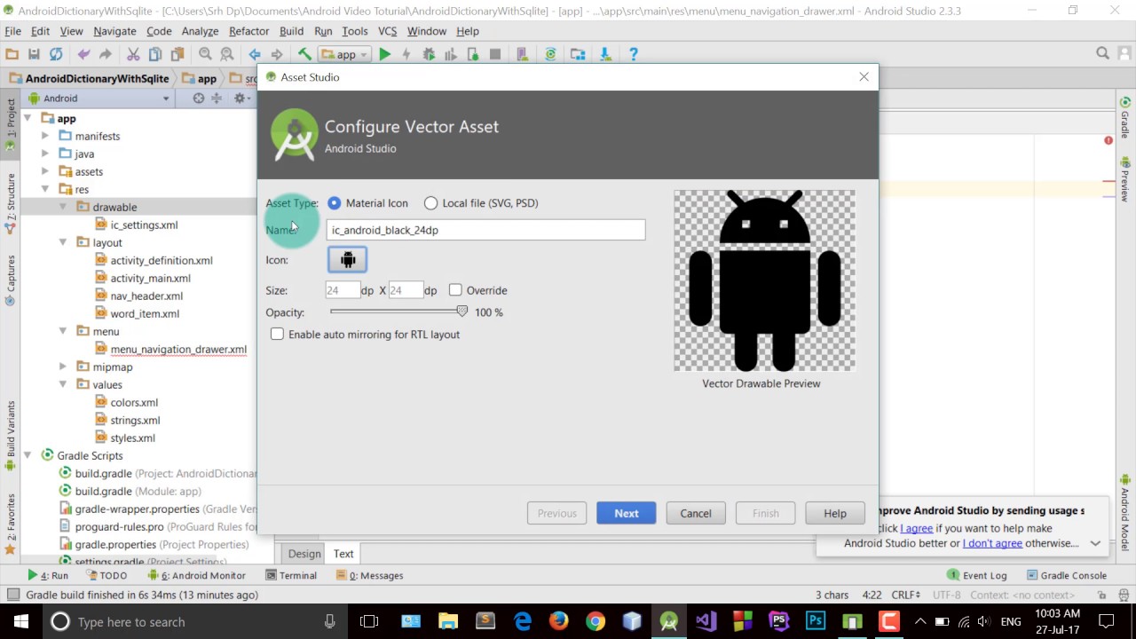 Create Android Dictionary with Sqlite Part 6 Create Navigation Drawer