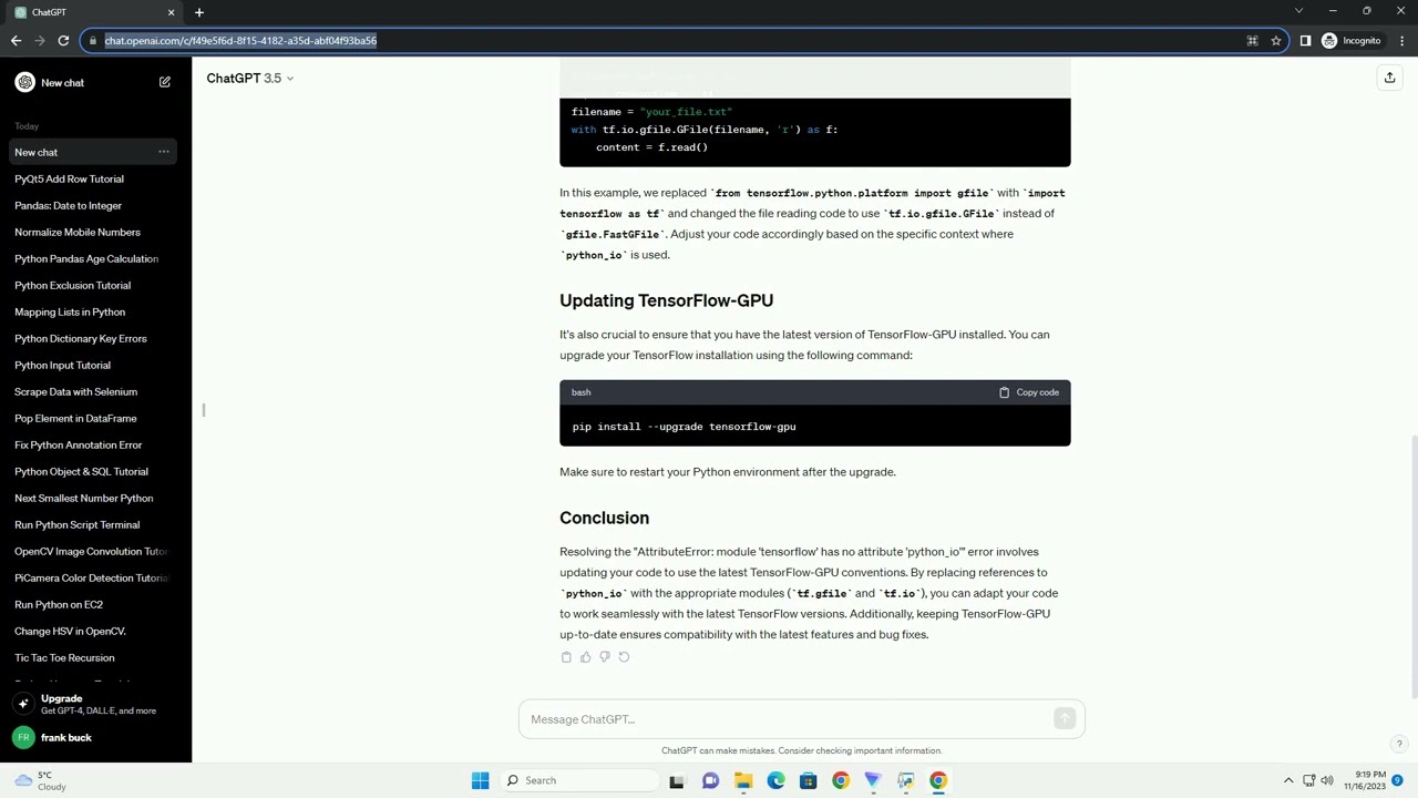 Tensorflow gpu has no attribute python io