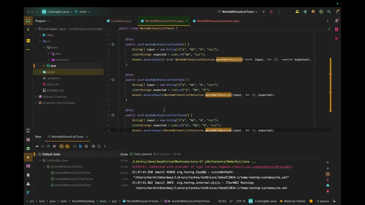 CodingBat Java | AP-1 Section | wordsWithoutList