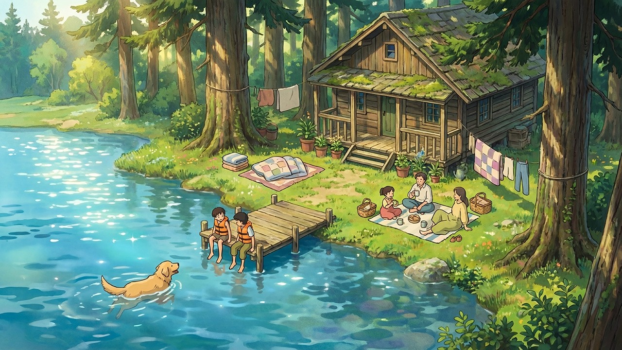Lakeside Life: A Peaceful Forest Sanctuary & Golden Sunbeams | Ghibli-Style ASMR