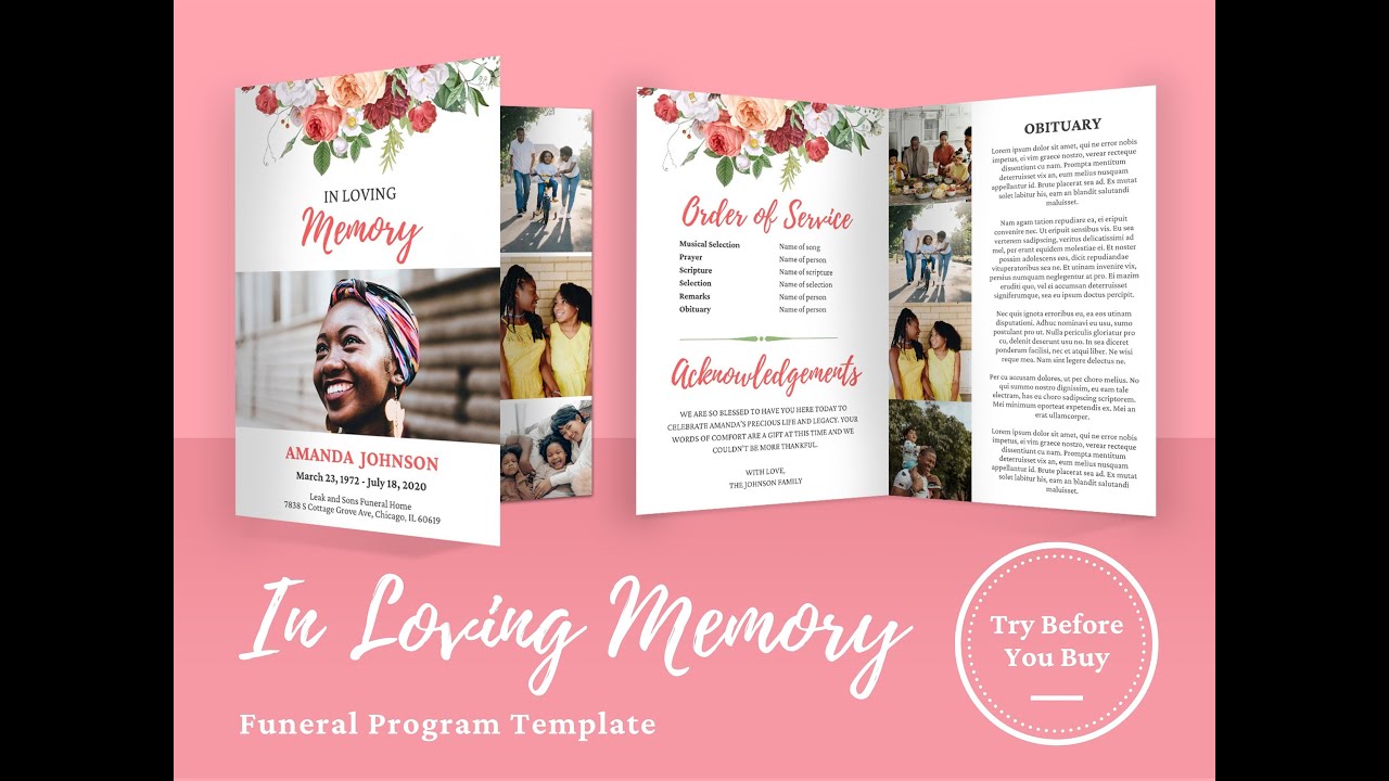 In Loving Memory - Canva Funeral Program Template - Purchase on Etsy