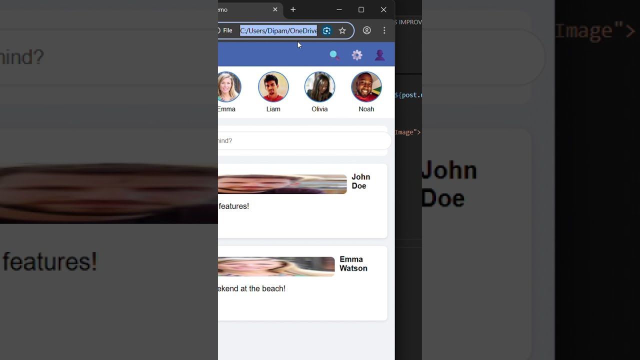 Facebook Home Page Using JavaScript  HTML CSS JS UI Clone Tutorial