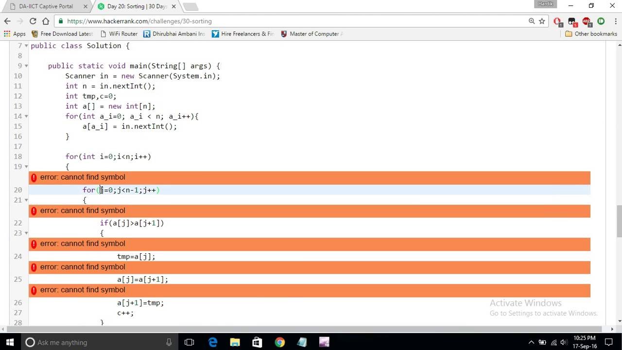 Day 20 Sorting! hackerrank | java | tutorial