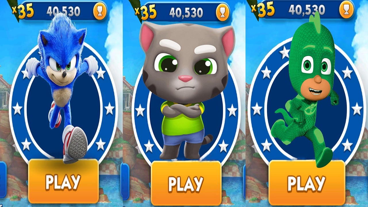 Sonic Dash vs Talking Tom Gold Run vs Tag with Ryan Pj Masks - All Characters Unlocked All Bosses