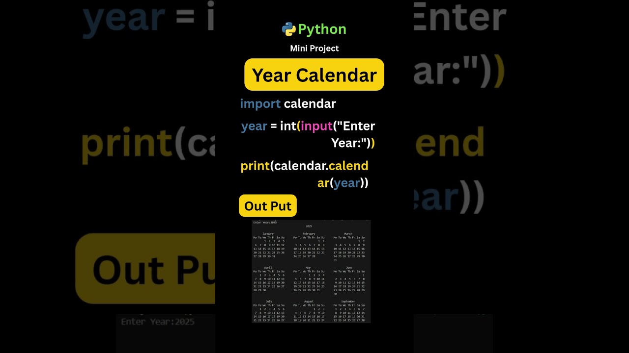 Python Mini Project 🐍 | Full Year Calendar in Python #coding