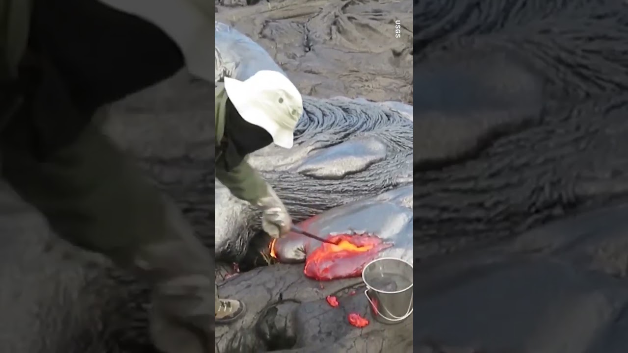 How geologist collect Lava #volcano #lava #magma #eruption