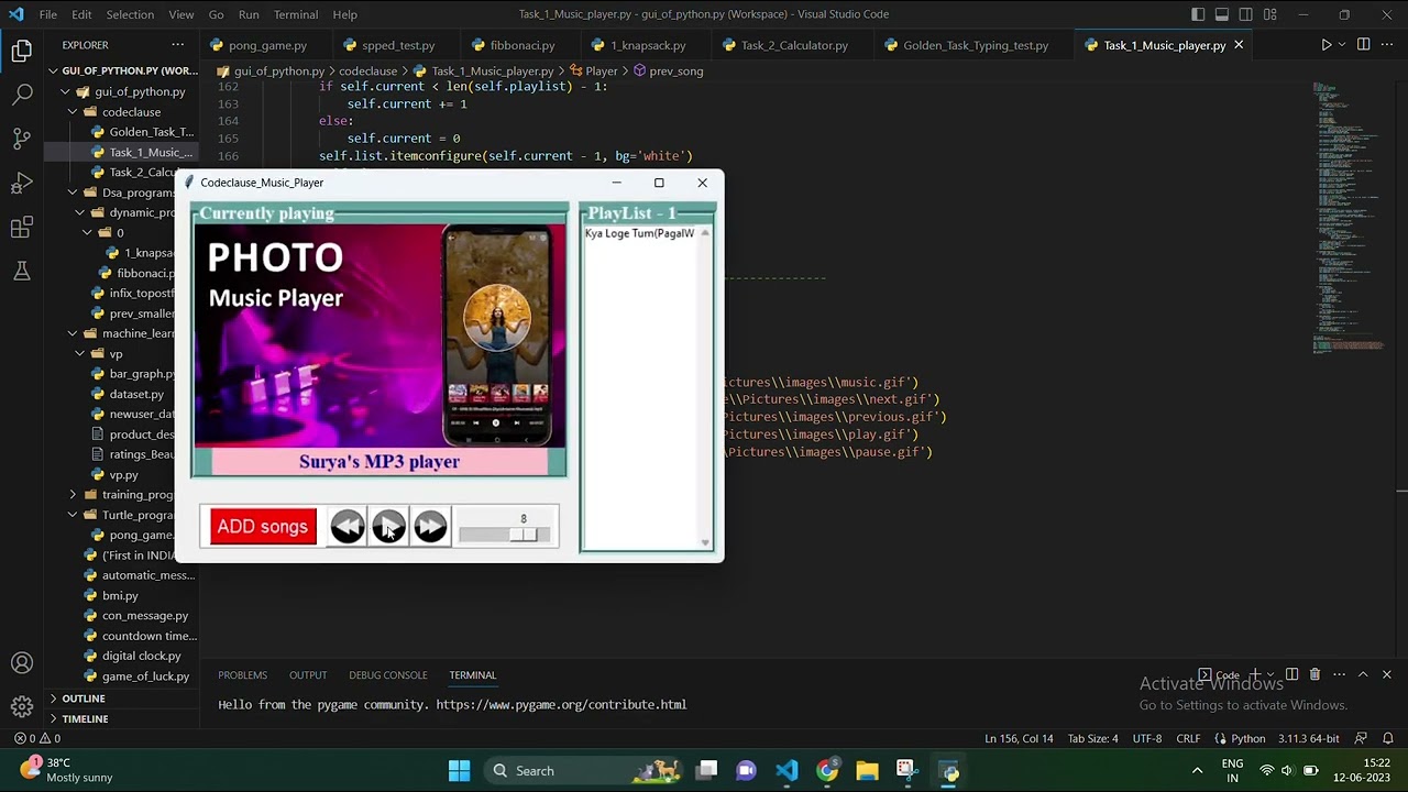 CodeClause :Task 1 Music player python development intern