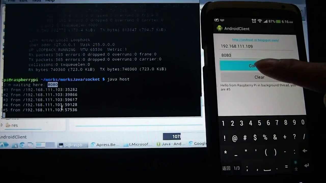 Implement Socket on Android to communicate with Raspberry Pi
