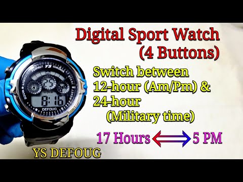 4 Buttons Digital Sport Watch | How to switch between 12-hour and 24-hour (military time) ?