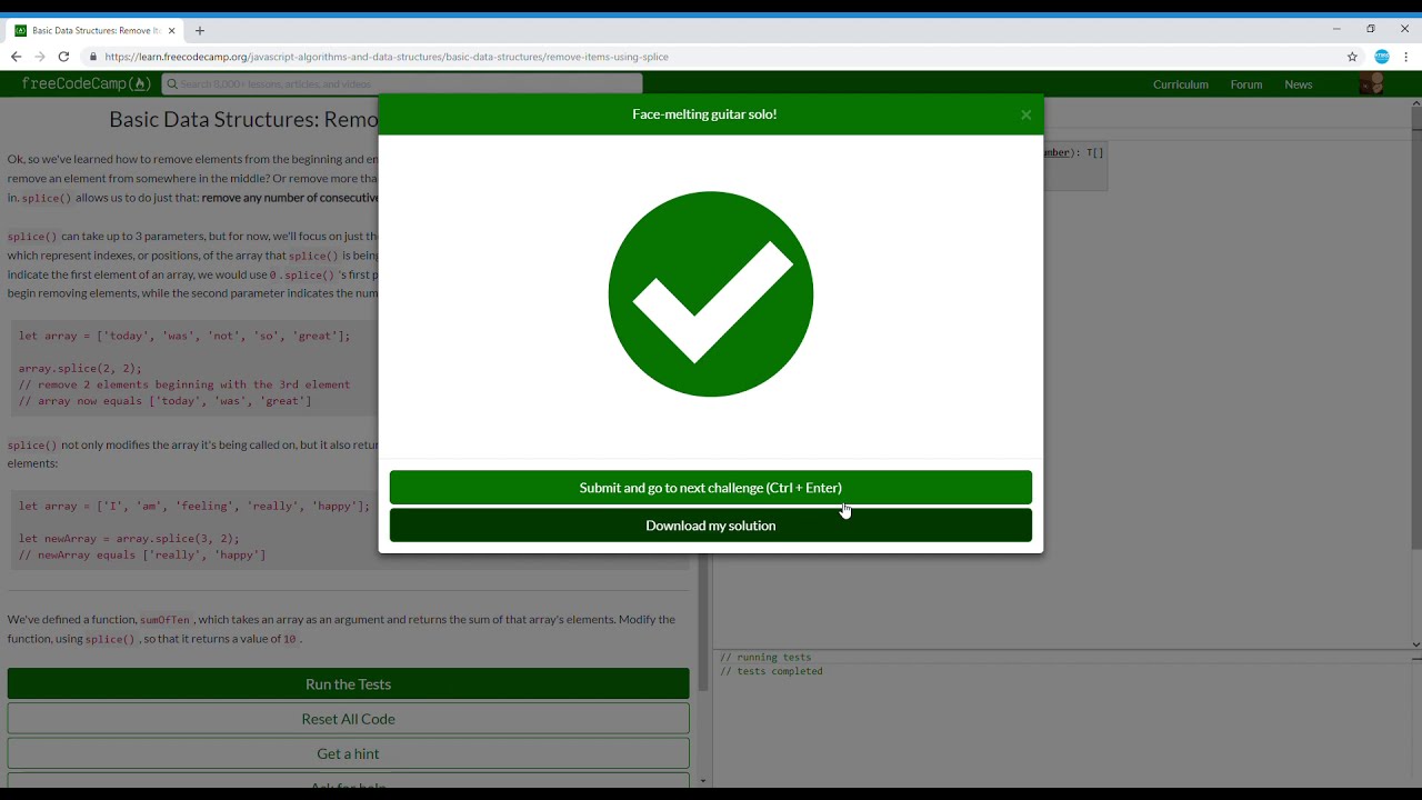 Basic Data Structures  Remove Items Using splice   Learn freeCodeCamp5/20