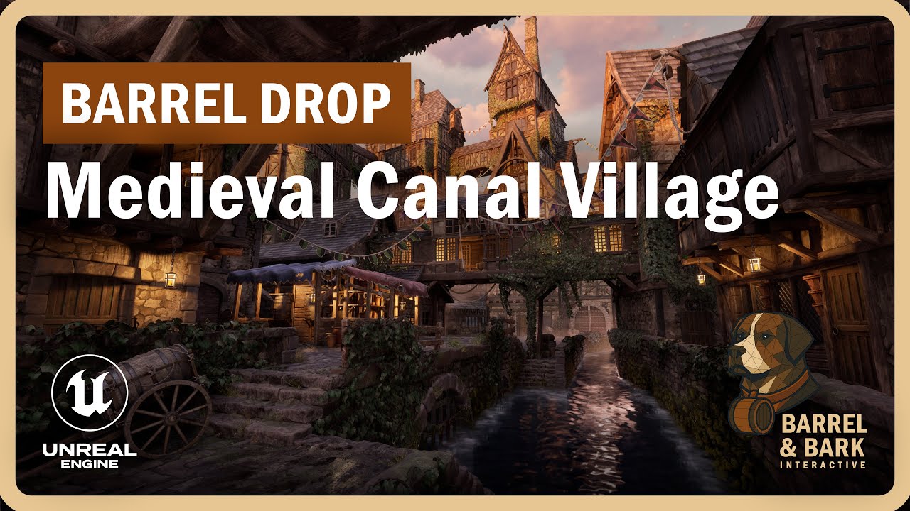 Medieval Canal Village Environment | Showcase | Game-Ready for Unreal Engine 5 | Barrel & Bark