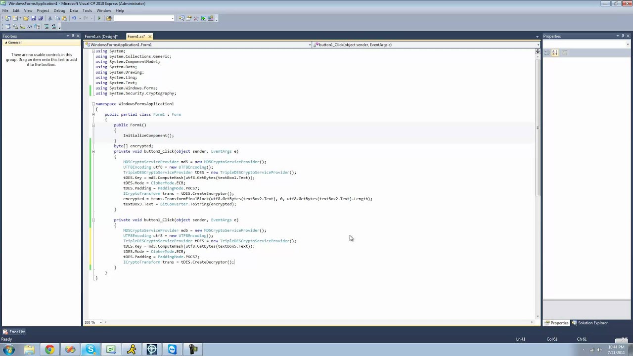 C# Beginners Tutorial - 117 - TripleDES Decryption