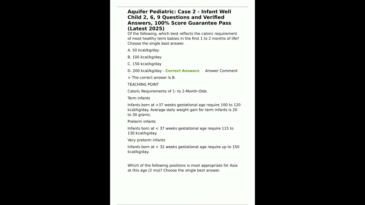 Aquifer Pediatric Case 2  Infant Well Child 2 6 9 Questions and Verified Answers 100 Score Guarantee