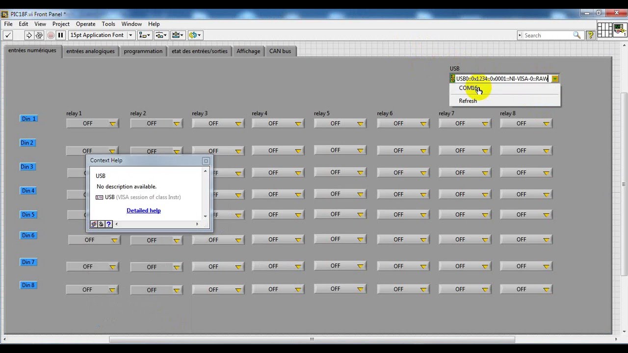 USB HID communication using labview and pic18f4550