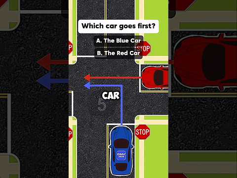 Which car should pass the intersection first? #permittest #dmv #dmvtest #drivinglessons #dmv2025