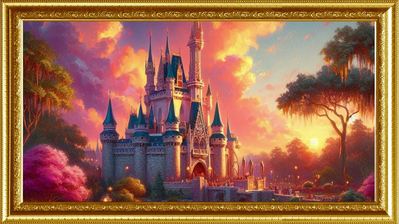 Disney Golden Framed Digital Painting Ambience | Mickey On Main Street