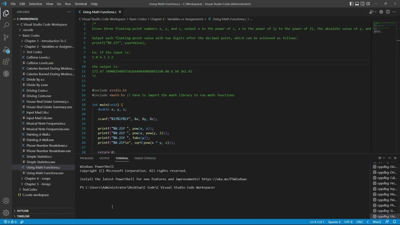 C Lab: Using Math Functions