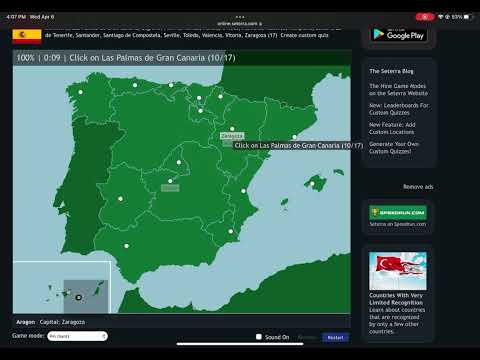 [WR] Seterra - Spain: Autonomous Communities, Capitals - Pin Hard (Touch Web) in 0:15