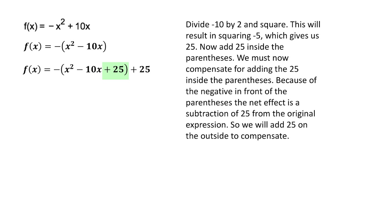 Complete the square and graph in mymathlab