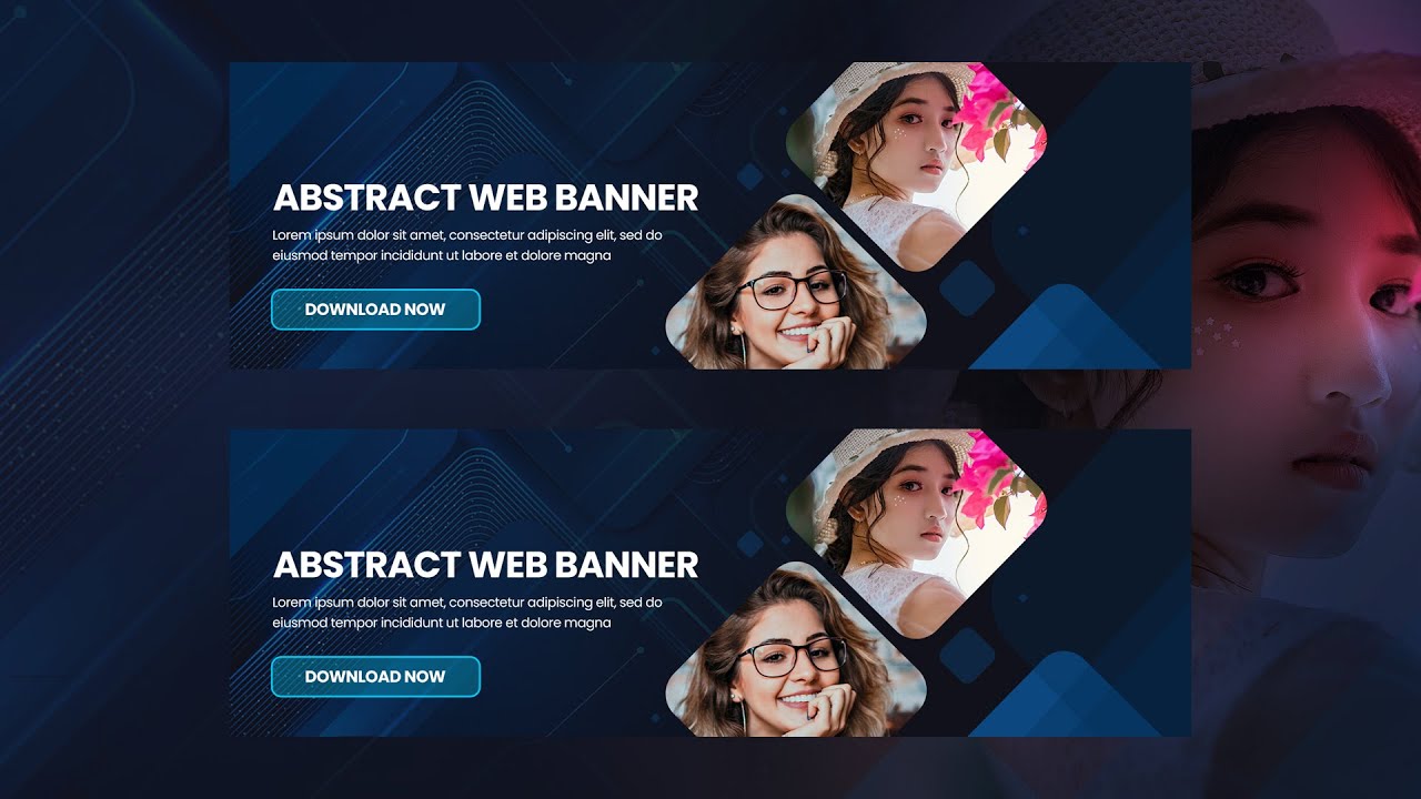 Abstract Web Banner Design | Web Banner Size 2024 | Photoshop Tutorial