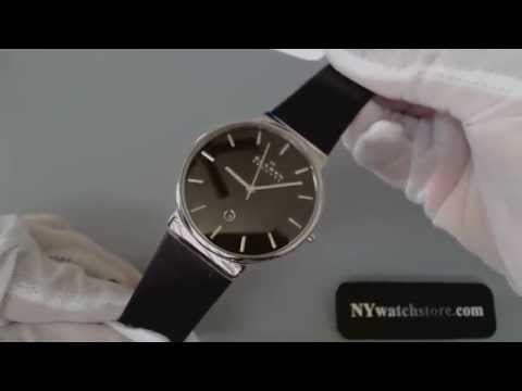 Men's Black Skagen Ancher Leather Band Watch SKW6104
