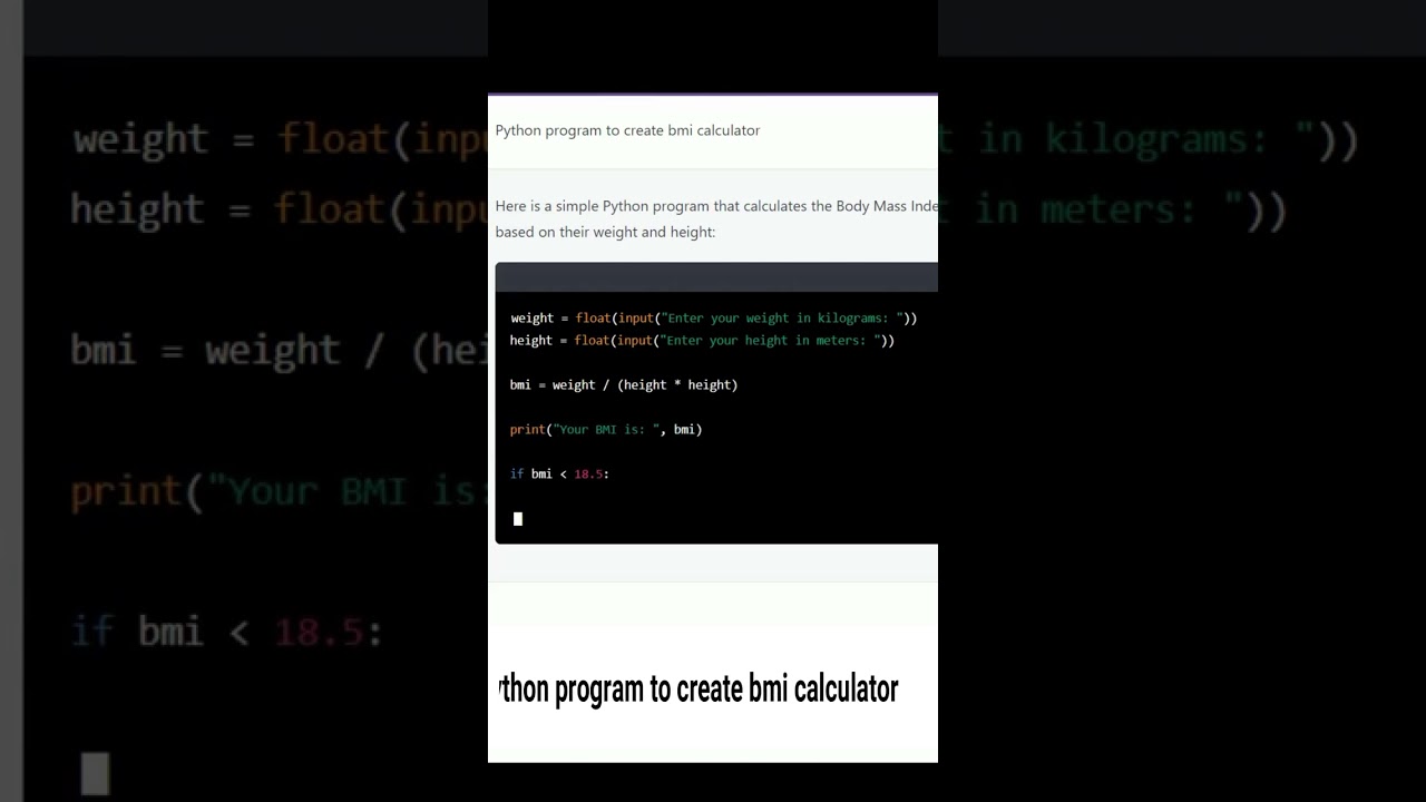 Python program to create bmi calculator #shorts #coding #programming