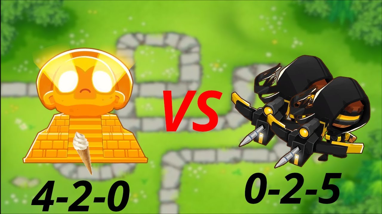 Vanilla (no sacrifices) 4-2-0 Super Monkey vs 2 0-2-5 Dart Monkeys - BTD6 Comparison