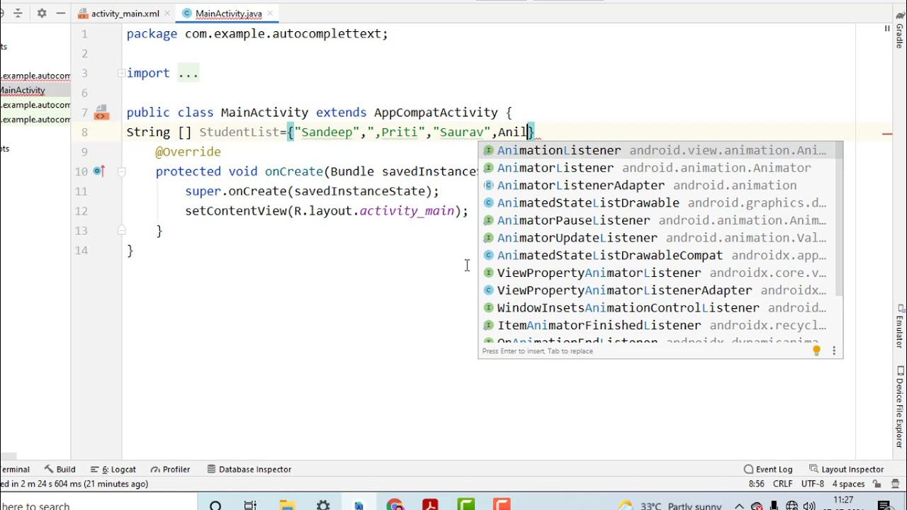 Autocompletetextview