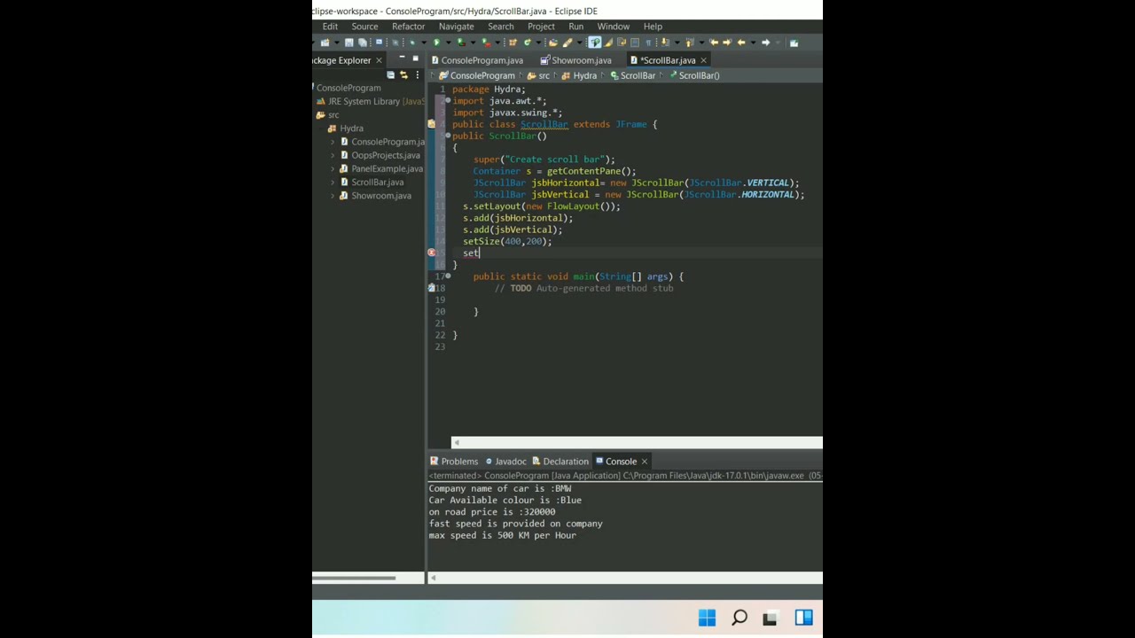 Create Scroll Bar Code In Java In Eclipse  #java #androidstudio #shorts #short