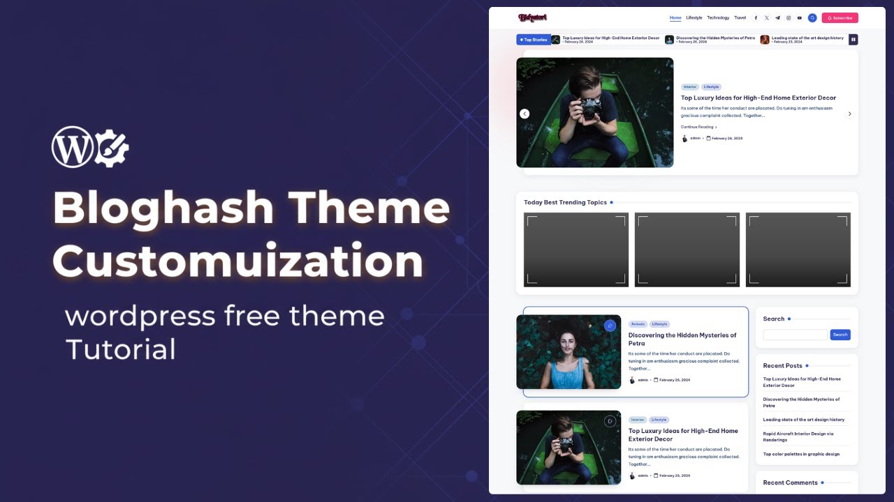 Bloghash WordPress Theme Customization Tutorial | how to customise wordpress free theme