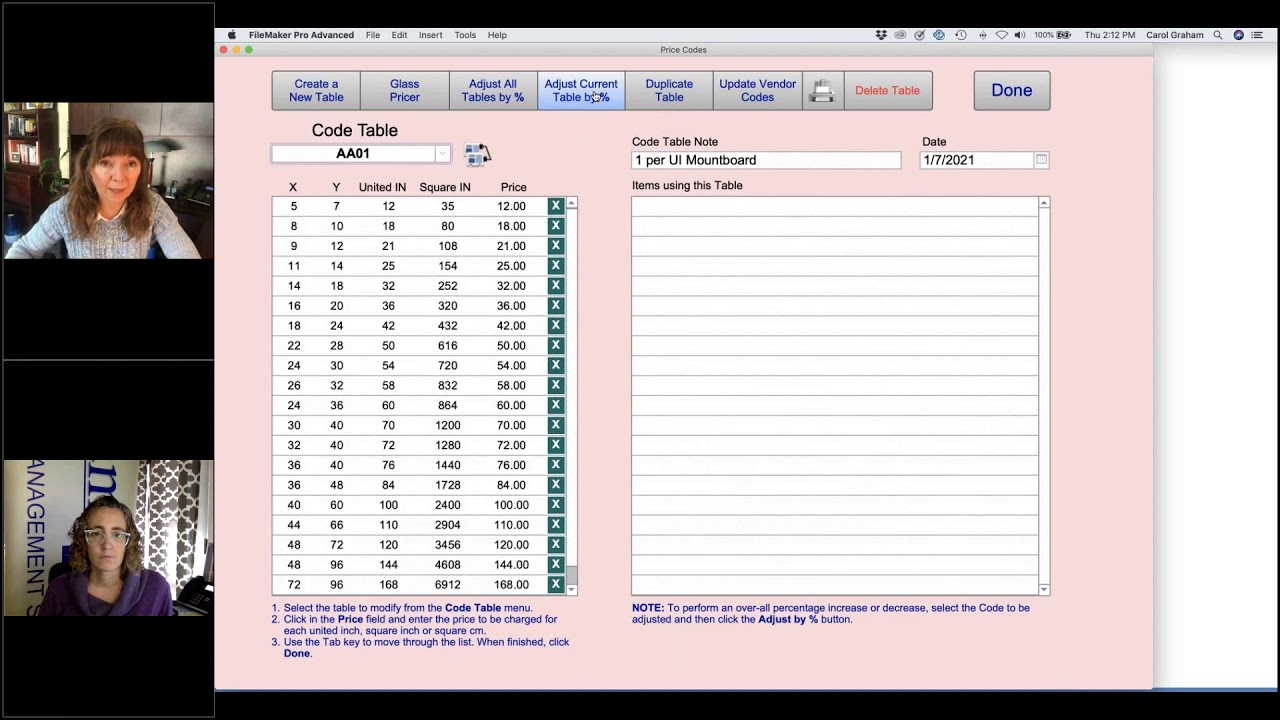 Pricing with Code Tables
