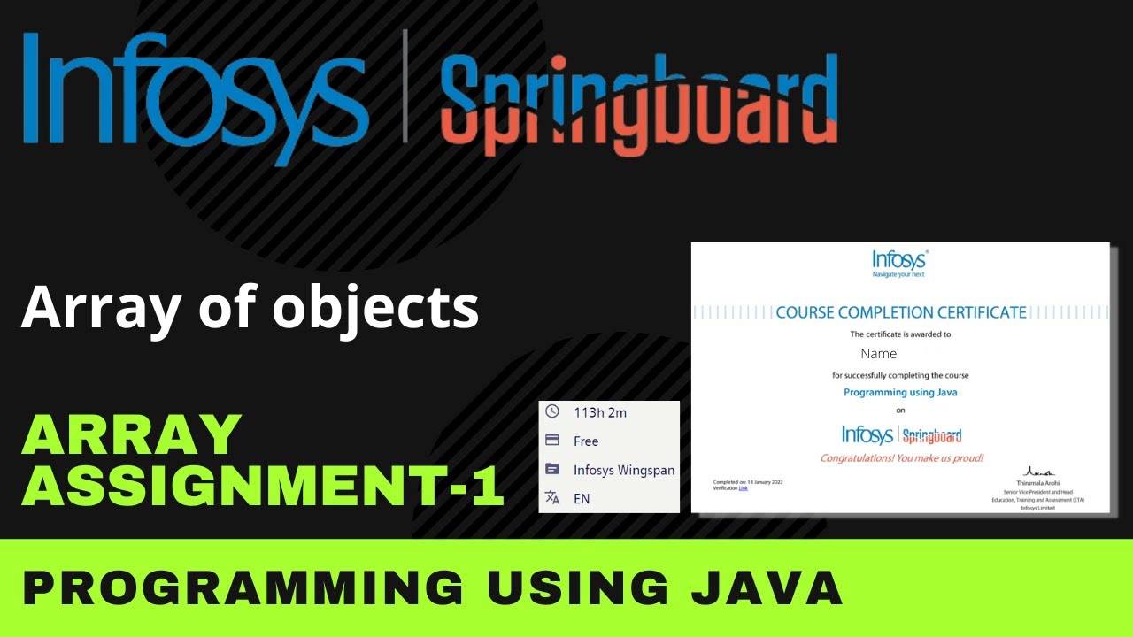Array of objects | Array Assignment 1 | Programming Using Java | Infosys Springboard