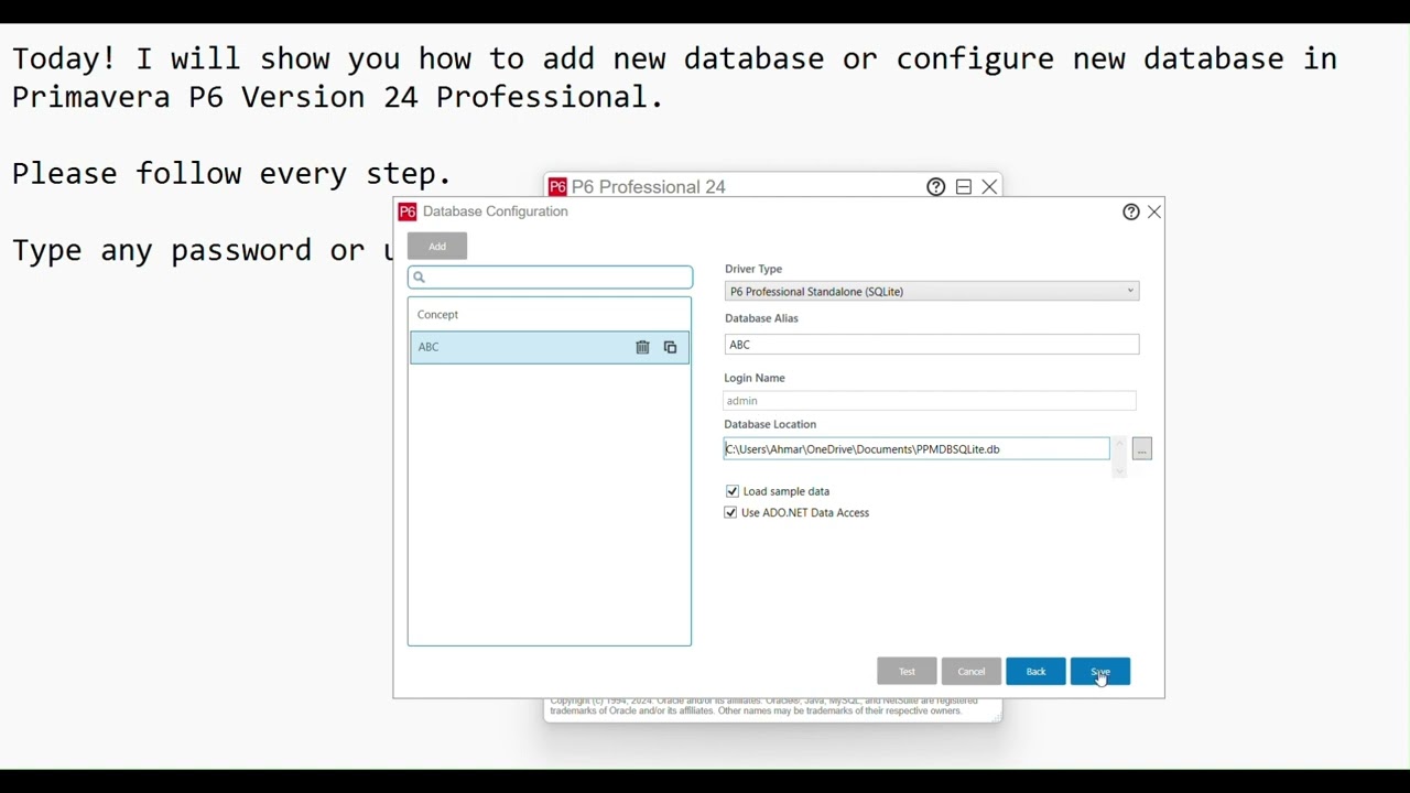P6 Database Configuration