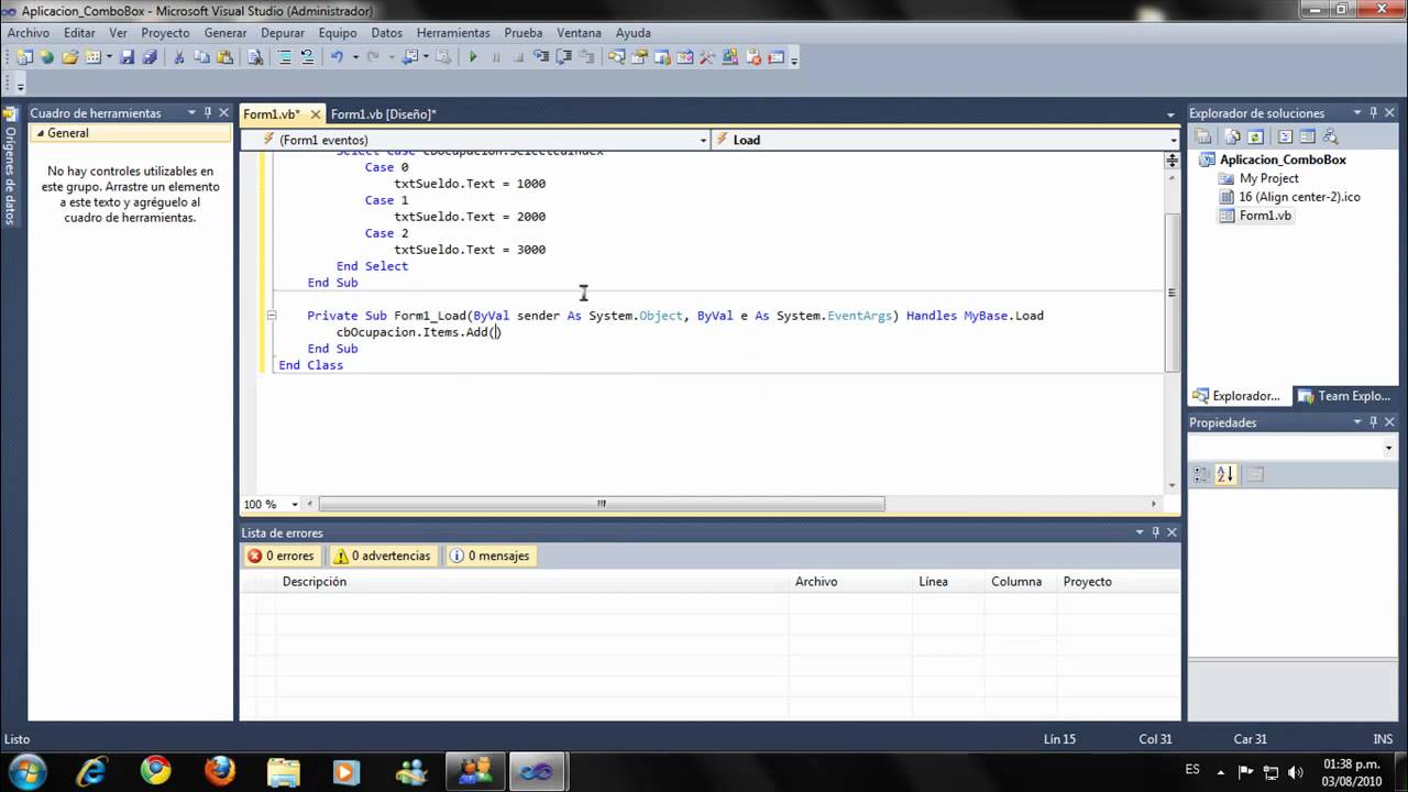 Uso ComboBox y ListBox en vb 2010