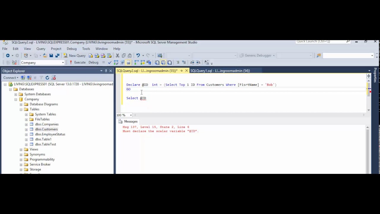 SQL Server -  Fix Error  - Must declare the scalar variable