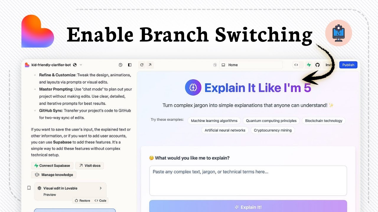 How to turn on GitHub branch switching in Lovable AI