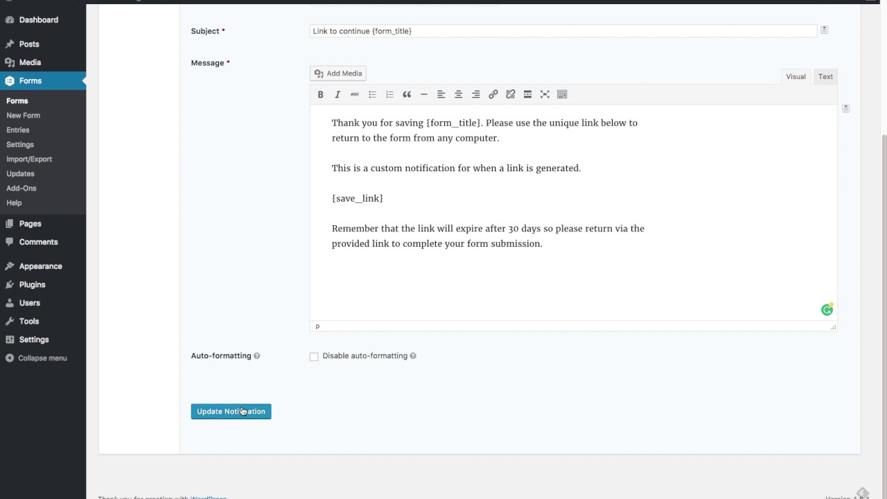 Configuring Gravity Forms Partial Entries