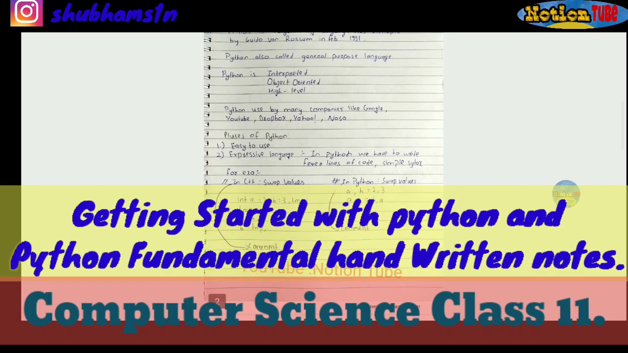 Getting Started With Python & Python Fundamental Hand Written Notes PDF | Computer Science Class 11