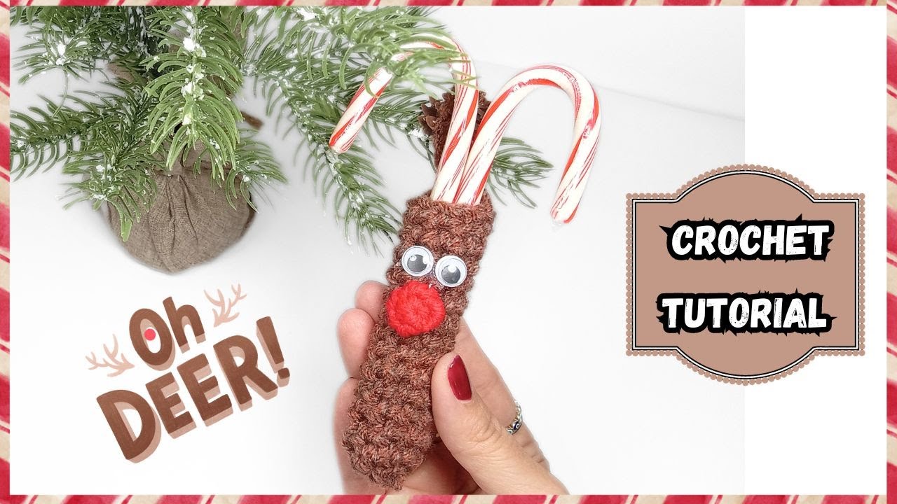 HOW to Crochet DEER Candy Cane Holder TUTORIAL Christmas Crafts Made EASY