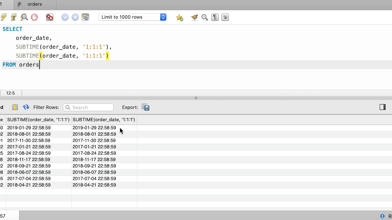 MySQL Practice: SUBTIME()