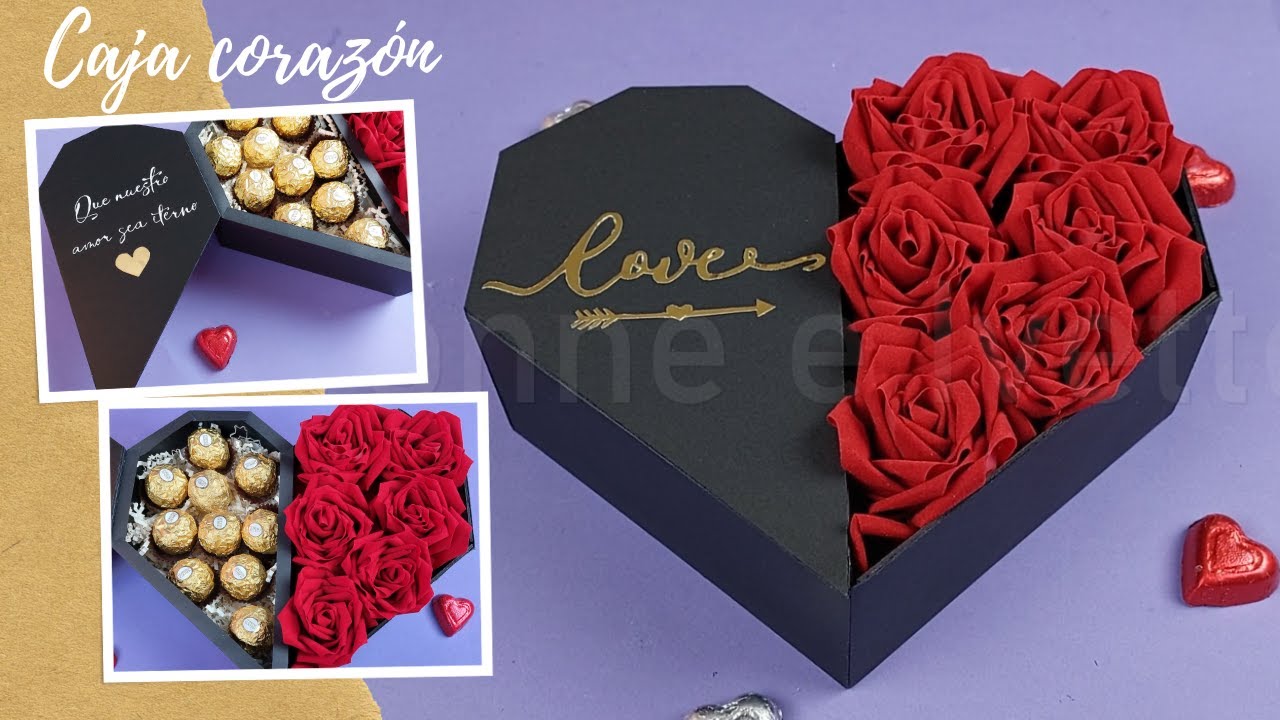 Heart-shaped box with preserved roses and Ferrero Rocher chocolates | Affordable