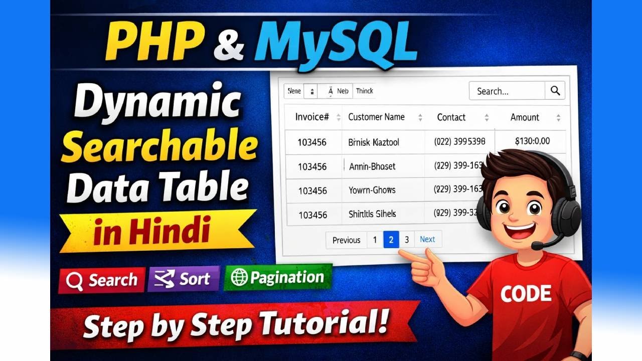 Dynamic Searchable Data Table using PHP MySQL in Hindi | Search, Sort & Pagination