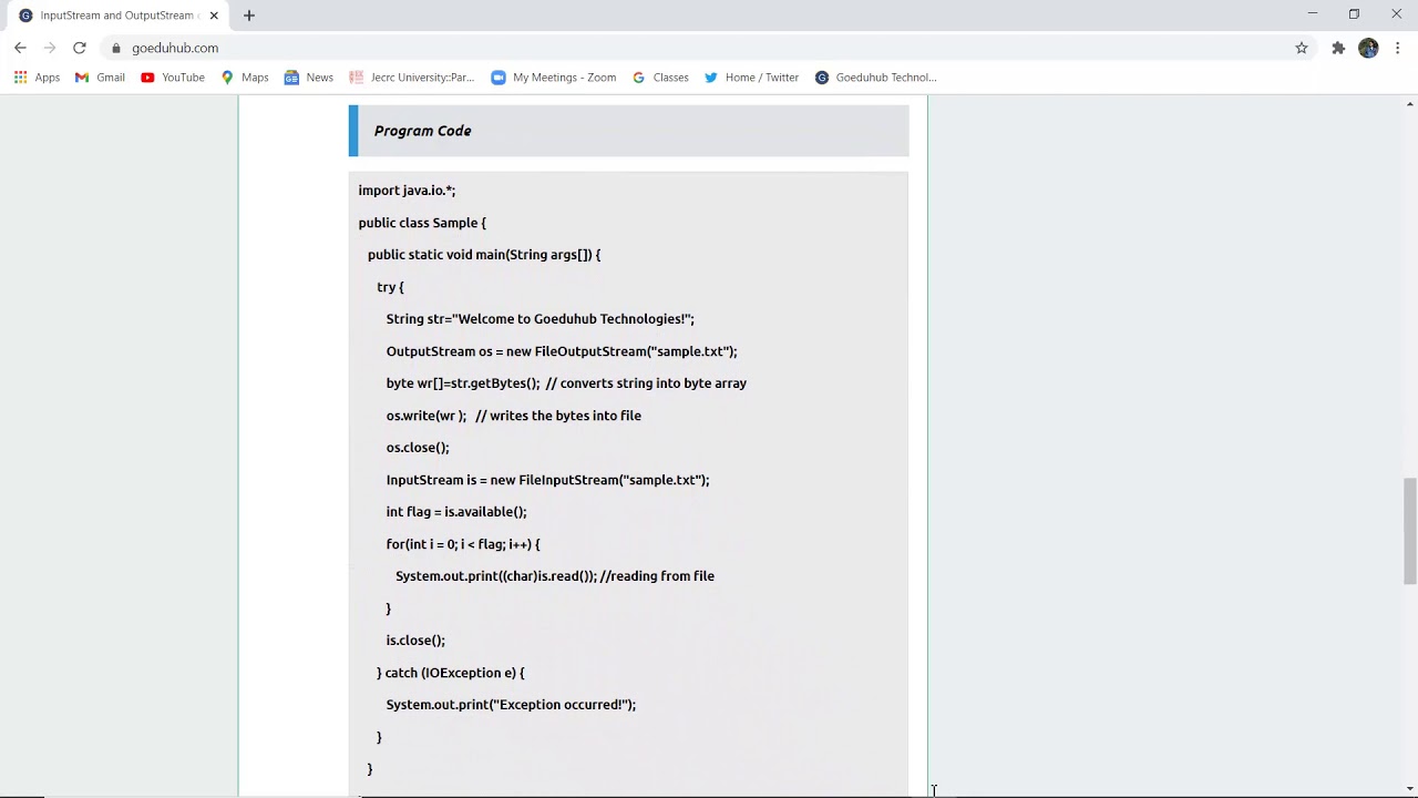 Java IO Streams : Input-output in Java with Examples |InputStream and OutputStream classes in Java