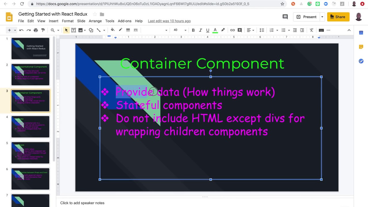 Creating a container component in react application