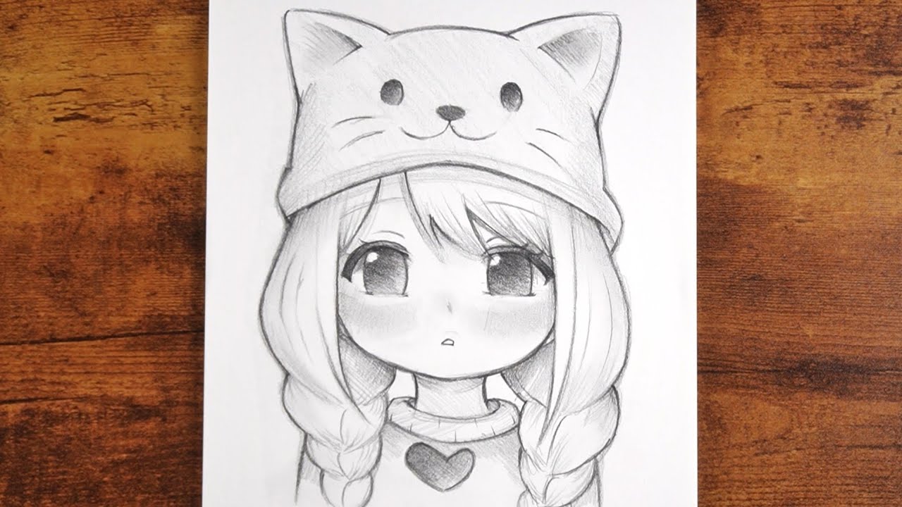 How to Draw a Kawaii Anime Girl with a Cat Hat - Full Process