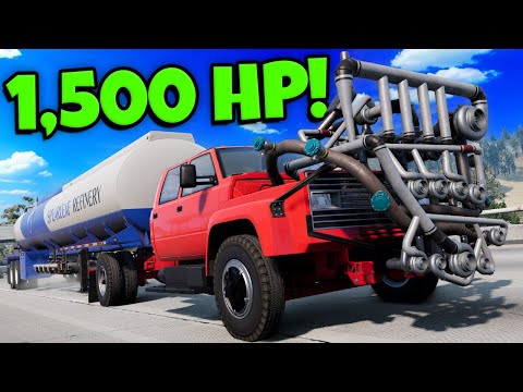 1,500HP Truck with 18 TURBOS DESTROYS the Police in BeamNG Drive Mods!