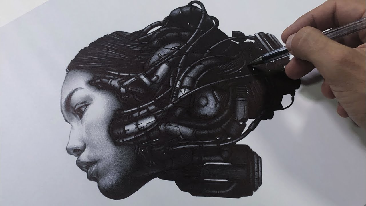 Step by step ballpoint pen drawing process