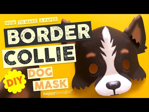 DIY 3D paper Border Collie dog mask. Download printable puppy dog mask template • Happythought